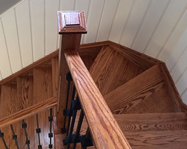 Refacing winder stair-capping-new railing with metal spindles